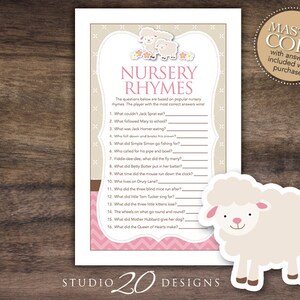 Instant Download Pink Lamb Baby Shower Nursery Rhyme Quiz, Printable ...