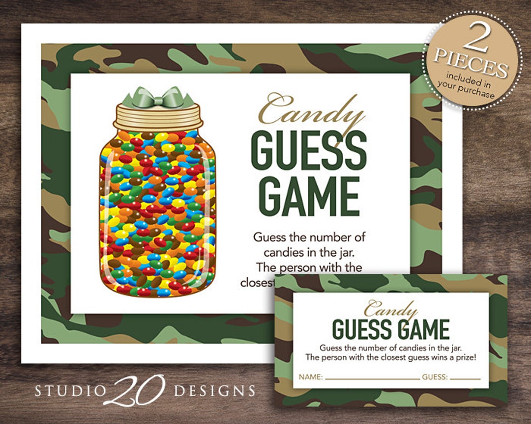 Instant Download Green Camo Candy Guessing Game, Green Camouflage Baby ...