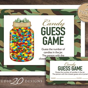 Instant Download Green Camo Candy Guessing Game, Green Camouflage Baby ...