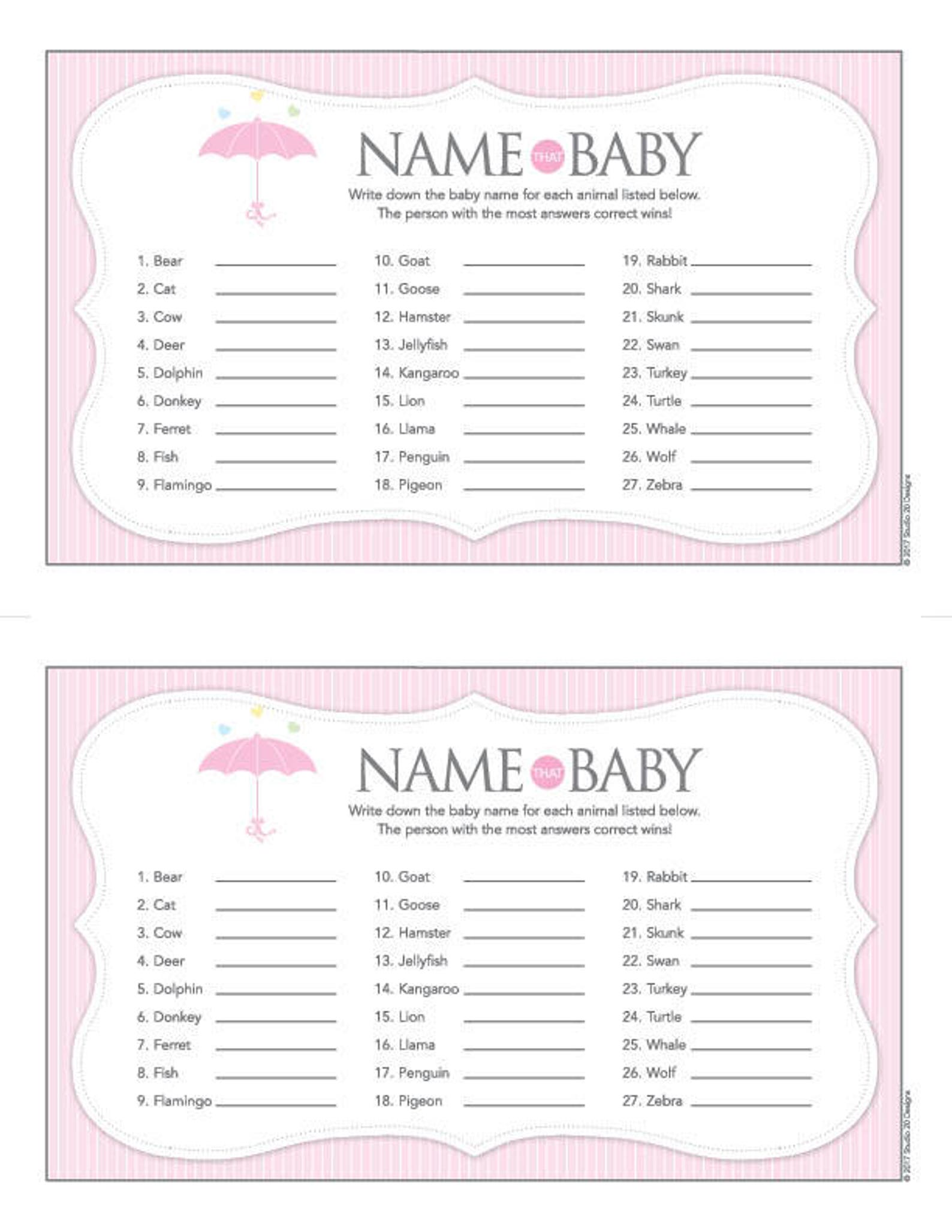 Instant Download Baby Sprinkle Name That Baby Game, Pink Umbrella Baby ...