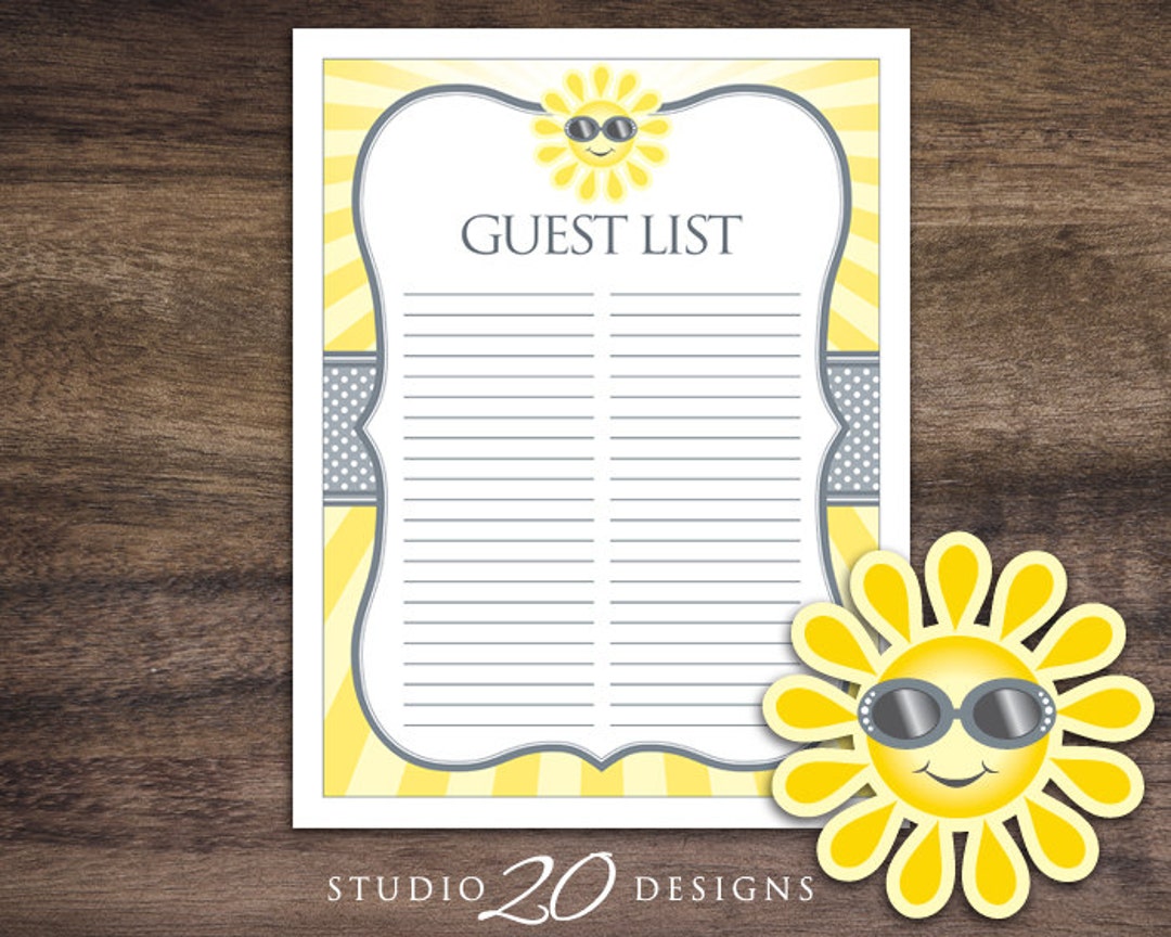 Instant Download Sunshine Guest List, Printable You Are My Sunshine ...