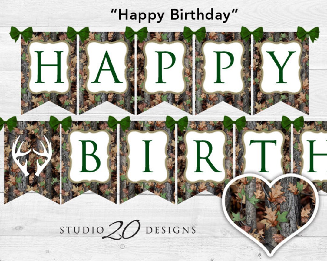 Instant Download Camo Birthday Banner, Camo Happy Birthday Bunting ...