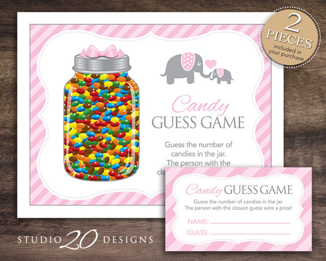 Instant Download Pink Elephant Candy Guessing Game, Baby Shower Candy ...