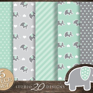 60% OFF! Instant Download Mint Elephant Digital Paper, Printable 12x12 ...