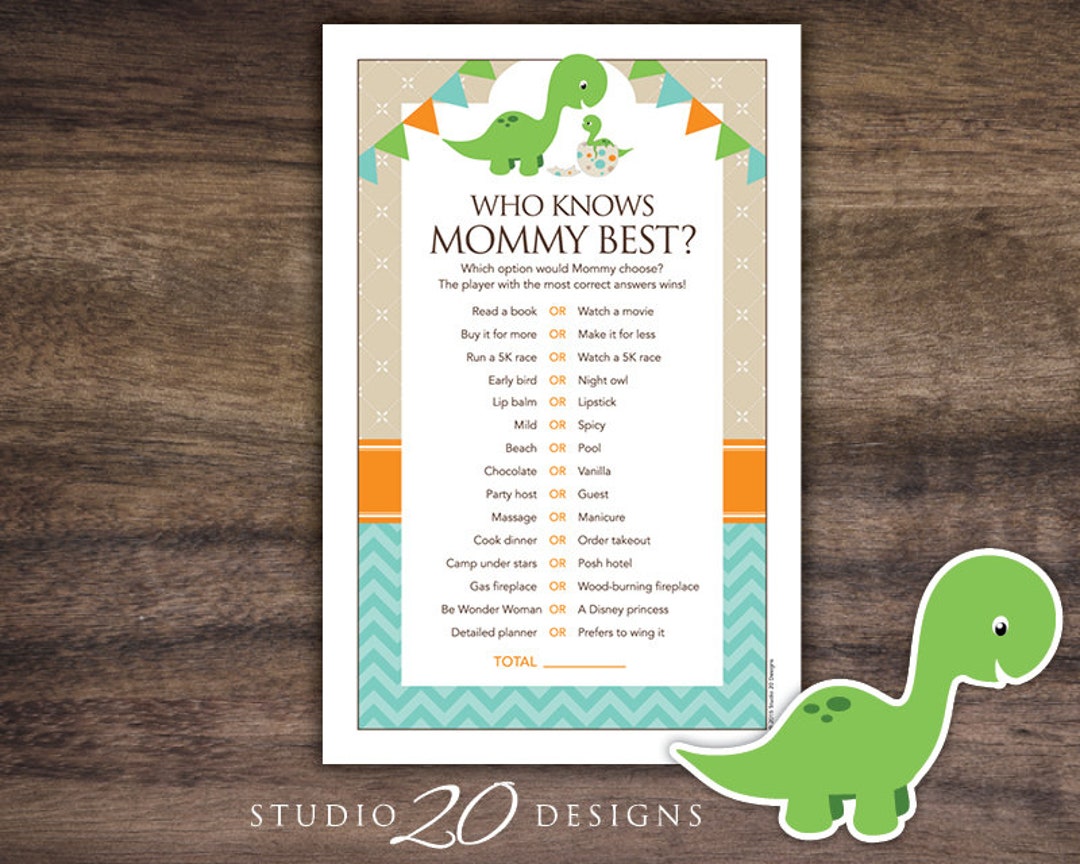 Instant Download Dinosaur Who Knows Mommy Best Baby Shower Game ...