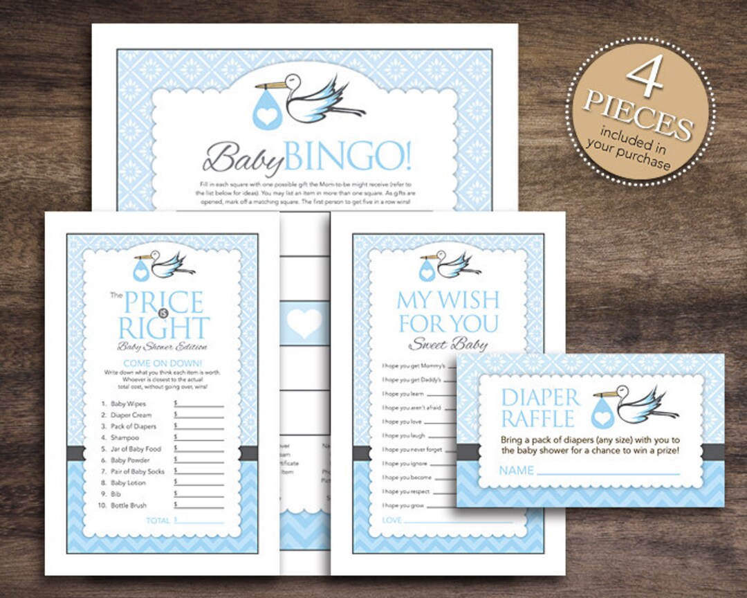 Instant Download Blue Stork Baby Shower Games Pack, Printable Boy Stork ...