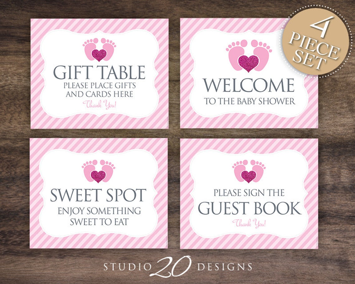 Instant Download Pink Footprint Baby Shower Signs 8x10 Gift | Etsy