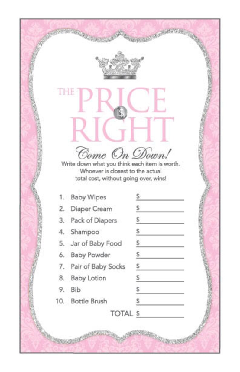 Instant Download Pink Princess Price is Right Game Pink | Etsy