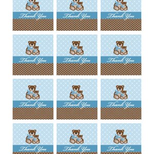 Instant Download Blue Teddy Bear Thank You Tags, Printable Baby Blue ...