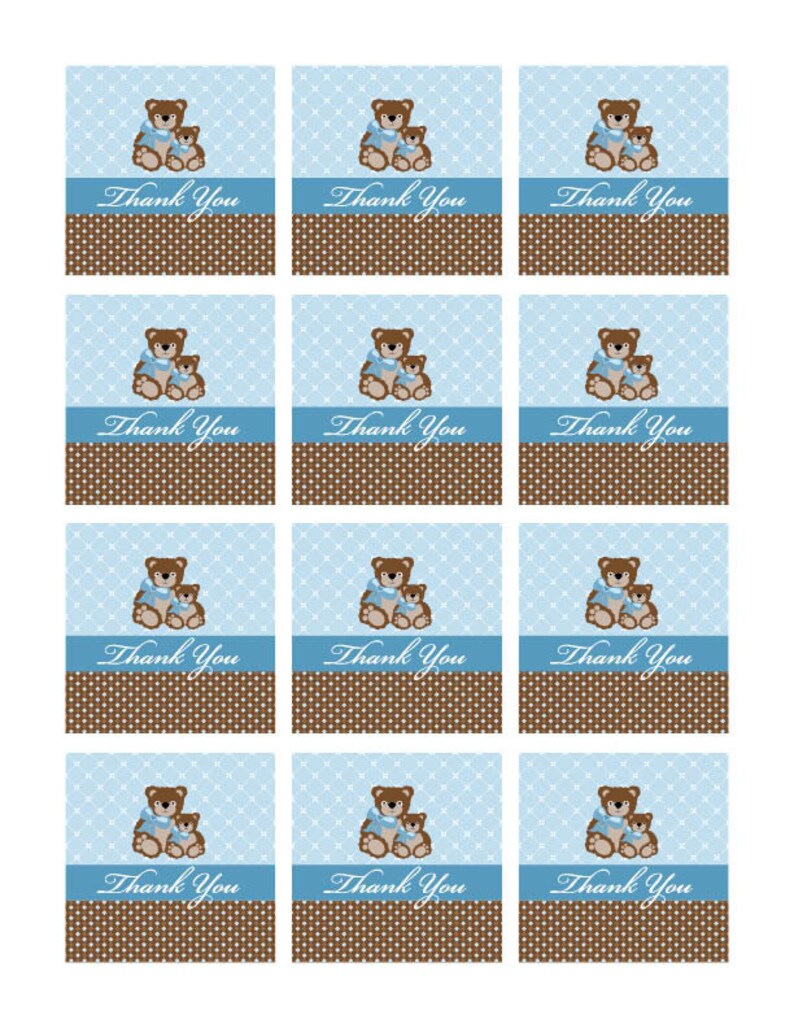 Instant Download Blue Teddy Bear Thank You Tags Printable | Etsy