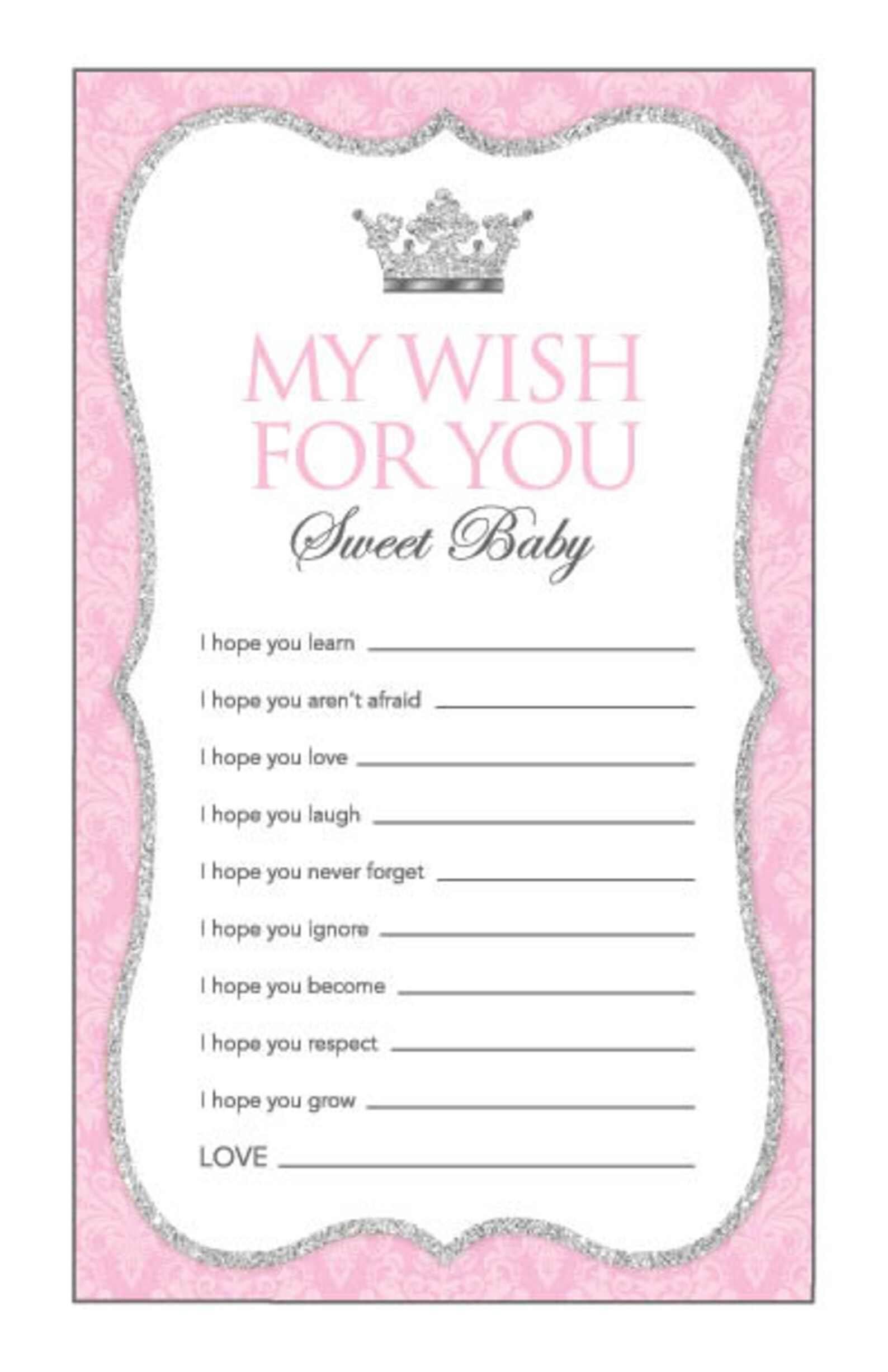 Instant Download Pink Princess Wishes for Baby Pink Silver | Etsy