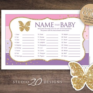Instant Download Pink Purple Butterfly Name That Baby Game, Pink Gold ...