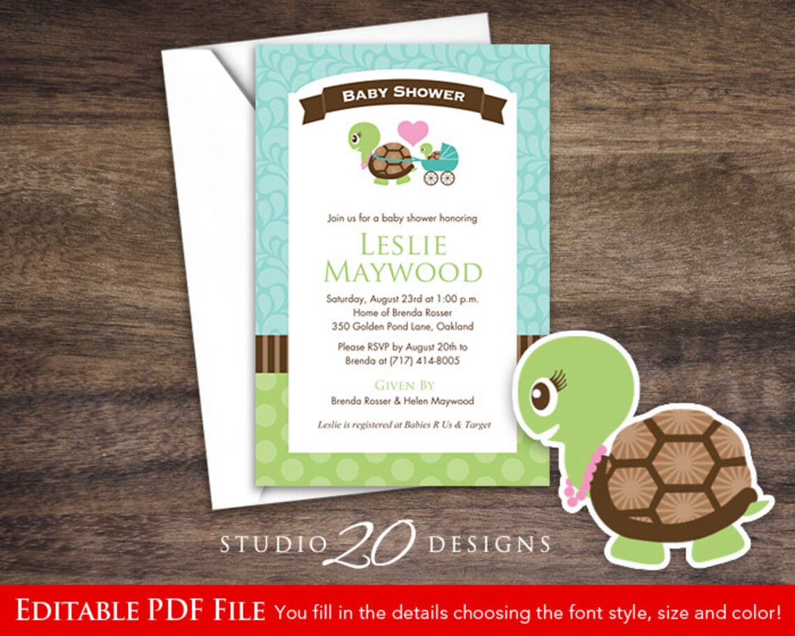 Instant Download Turtle Baby Shower Invitations Editable Pdf - Etsy