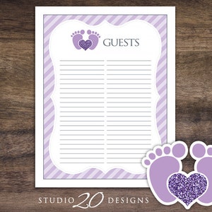 Instant Download Footprint Guest List, Printable Lilac Glitter Baby ...