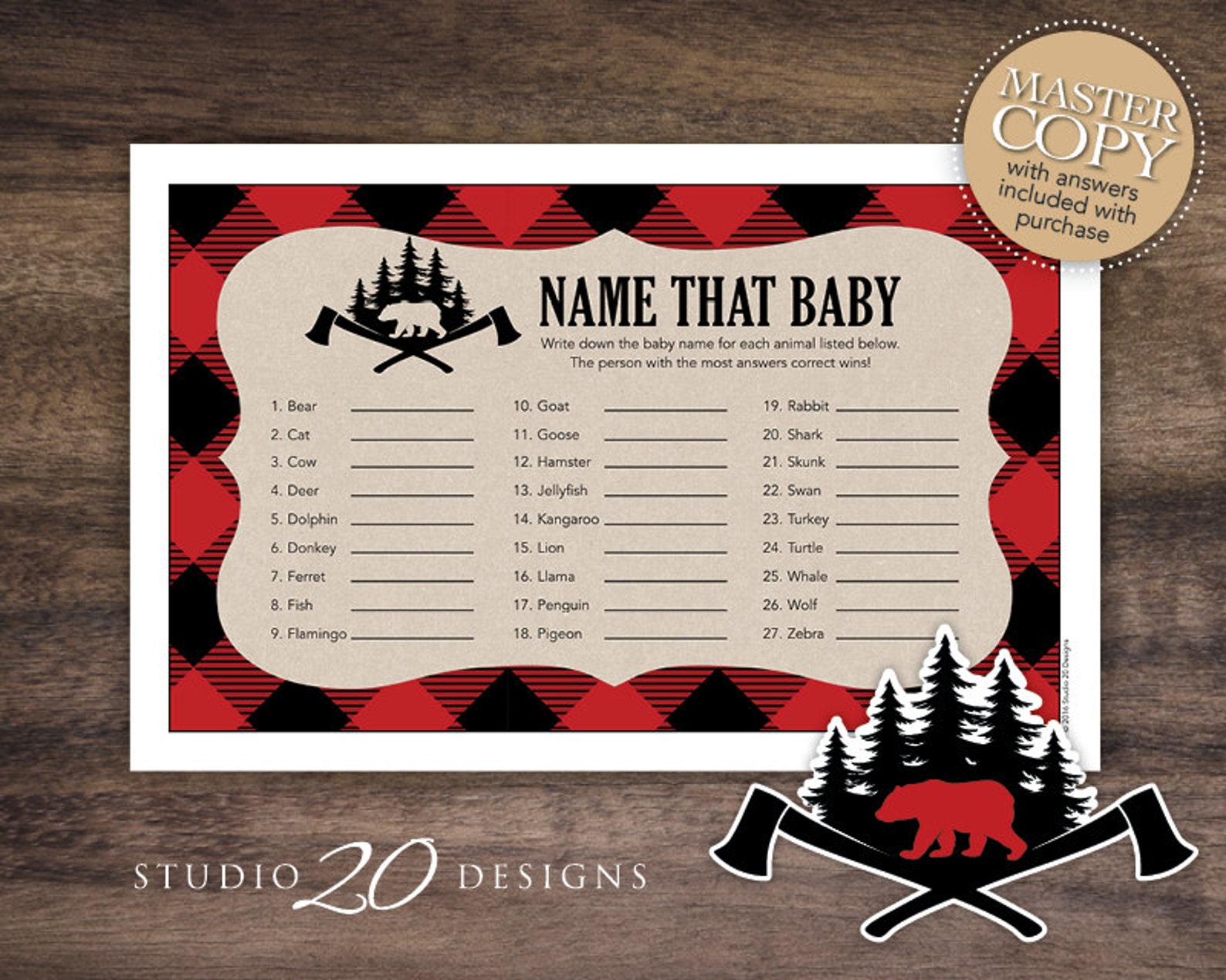 Instant Download Buffalo Plaid Name That Baby Game Black Red | Etsy