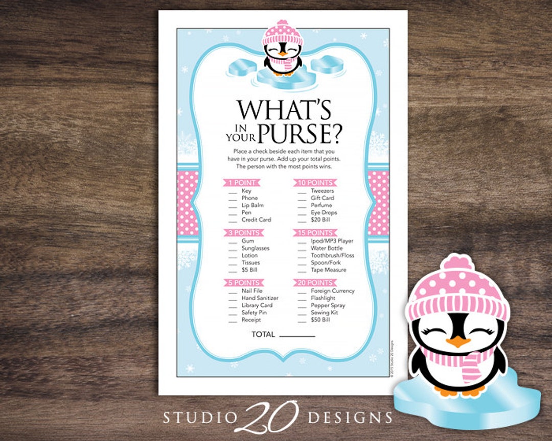 Instant Download Penguin Baby Shower What's in Your Purse Game Cards ...
