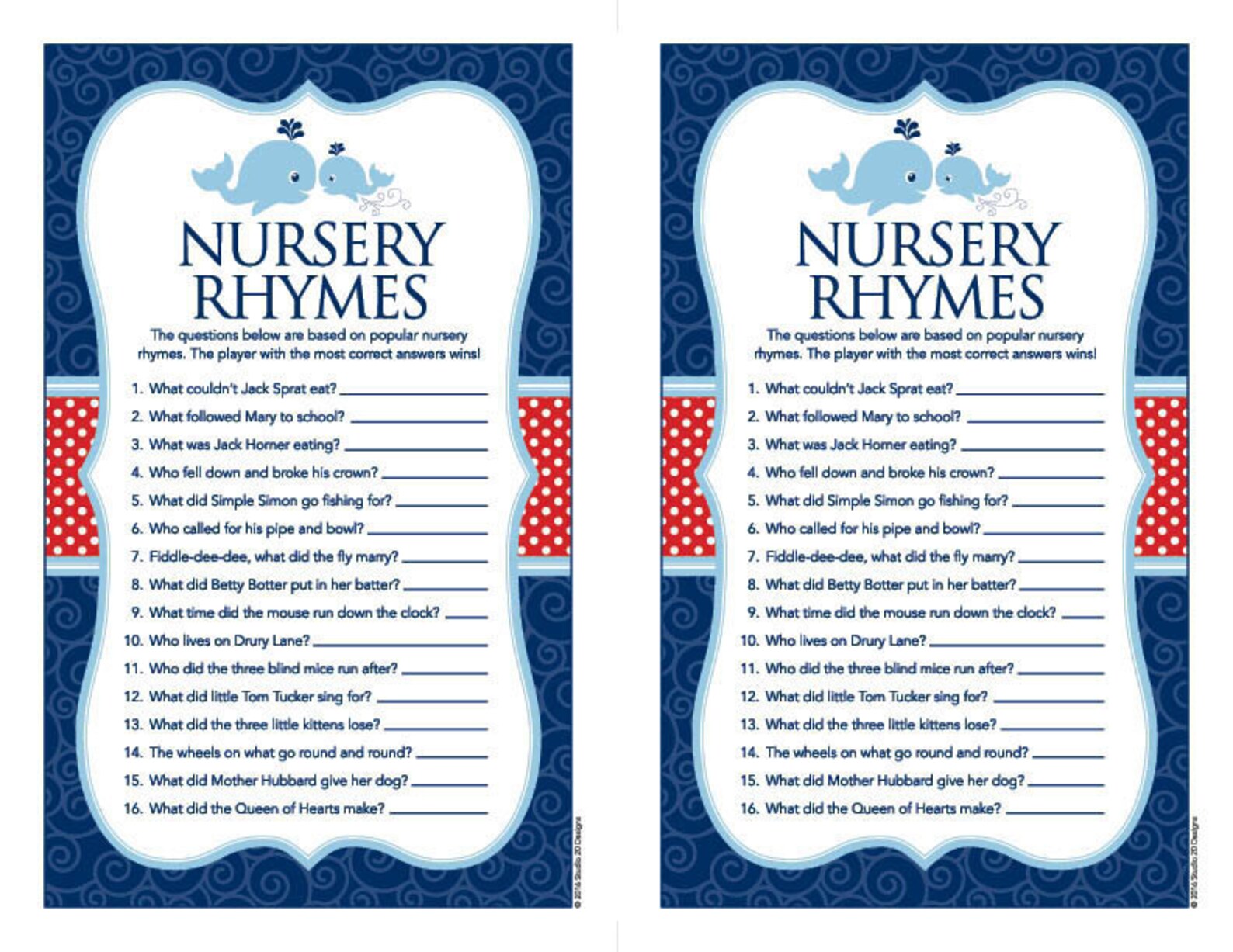 Instant Download Whale Nursery Rhyme Quiz, Whale Nursery Rhymes Game ...