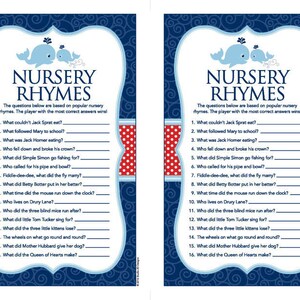 Instant Download Whale Nursery Rhyme Quiz, Whale Nursery Rhymes Game ...