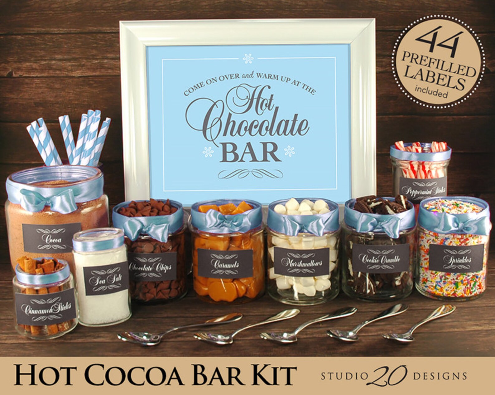 Instant Download Hot Chocolate Bar Kit, Printable Rustic Baby Blue Hot ...