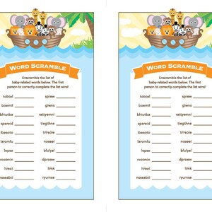 Instant Download Noah's Ark Word Scramble Baby Shower Game, Printable ...