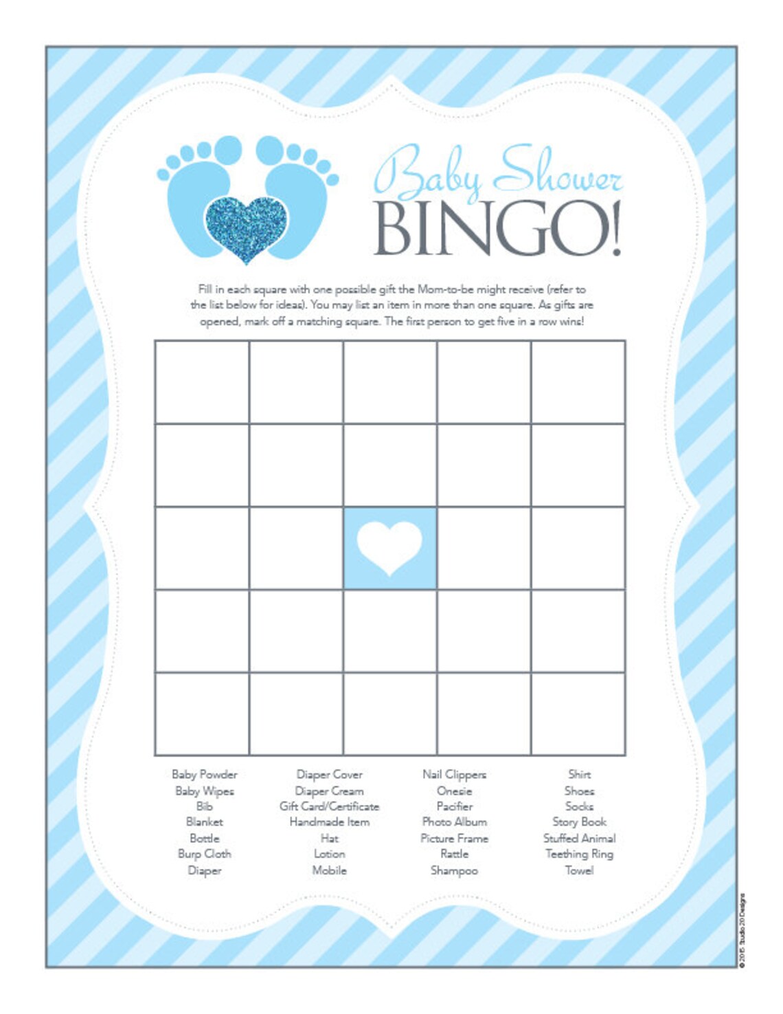 Instant Download Footprint Baby Shower Bingo Game Grey Blue - Etsy