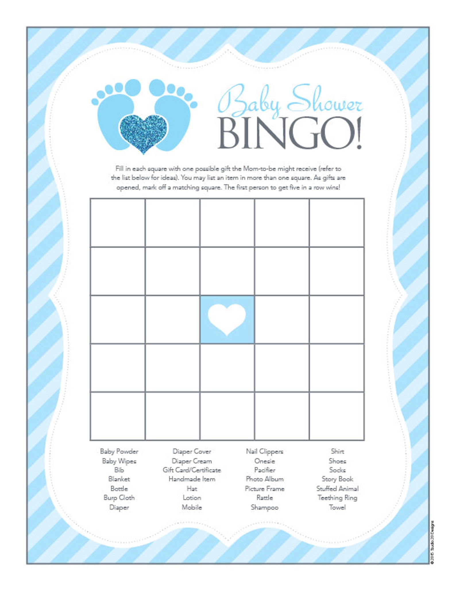 Instant Download Footprint Baby Shower Bingo Game Grey Blue - Etsy
