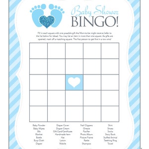 Instant Download Footprint Baby Shower Bingo Game, Grey Blue Glitter ...