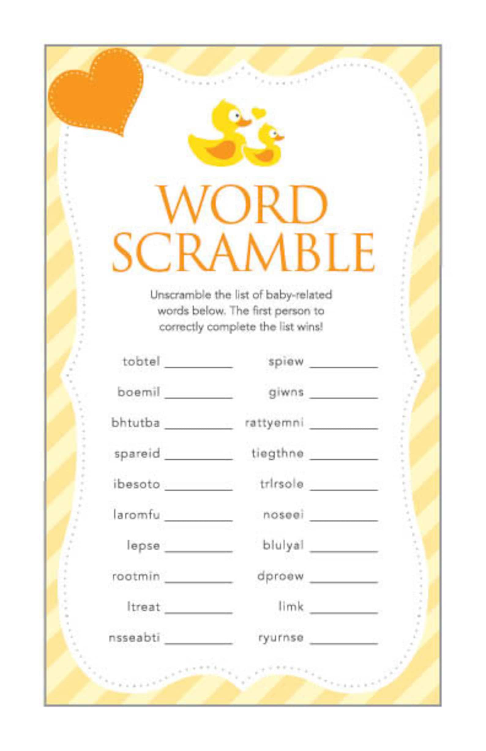 Instant Download Yellow Rubber Duck Word Scramble Duck Baby - Etsy