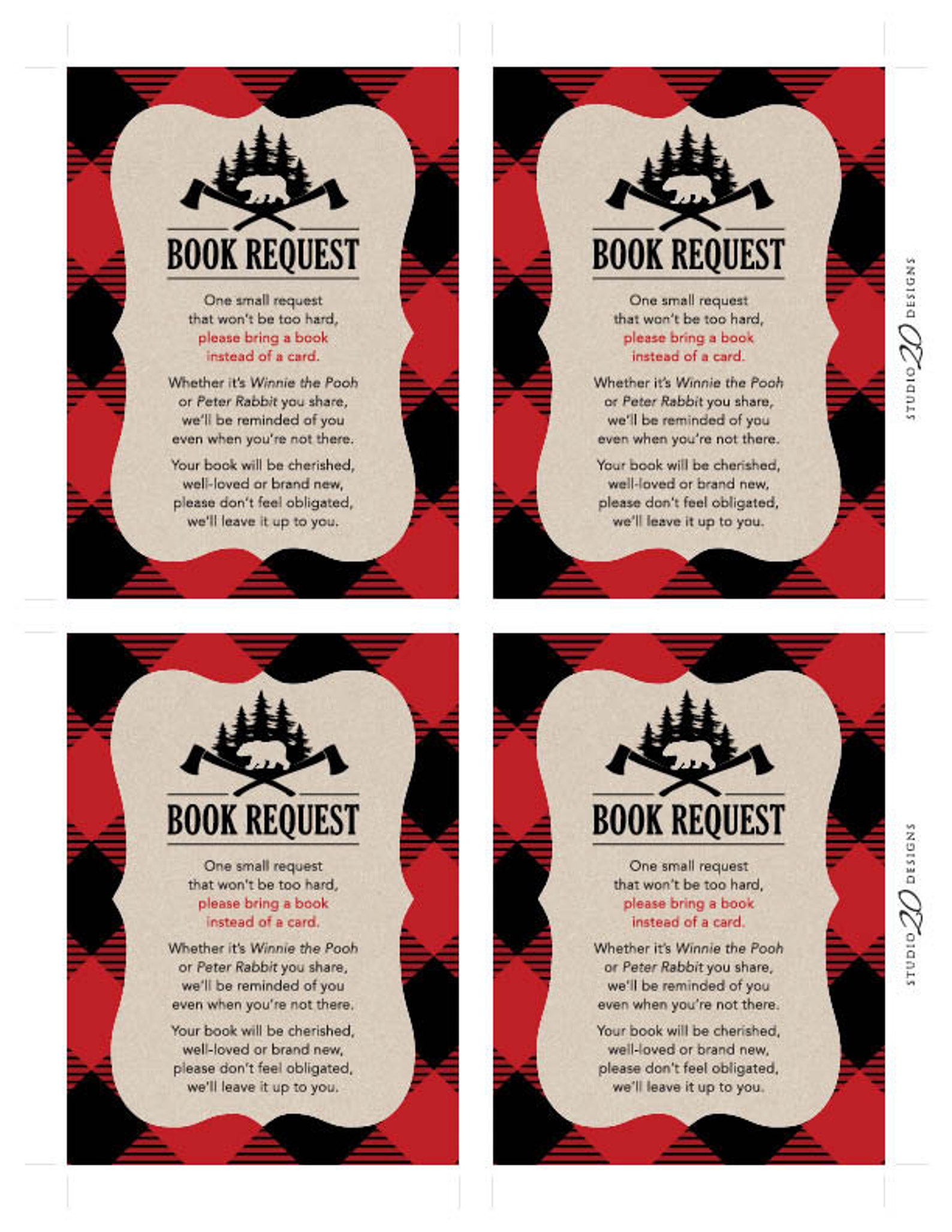 Instant Download Buffalo Plaid Book Request Printable Red | Etsy