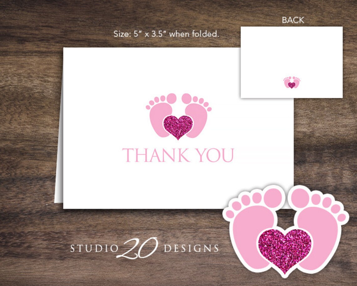 Instant Download Footprint Thank You Card Folded Grey Pink | Etsy