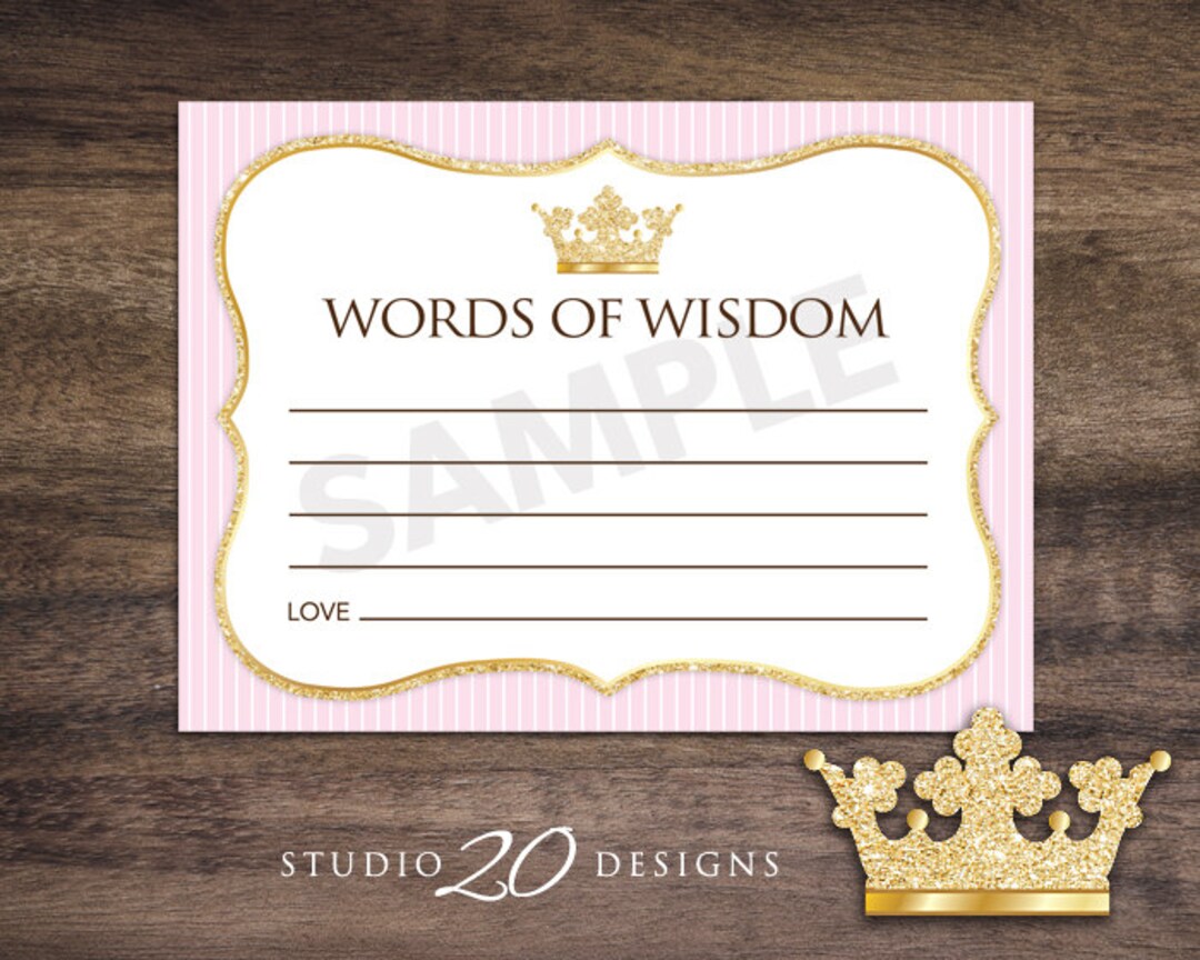 Instant Download Pink Princess Advice Cards, Gold Glitter Words of ...