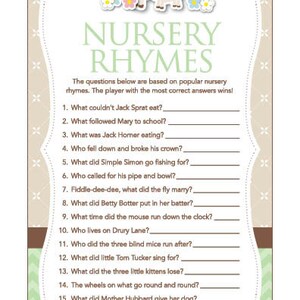 Instant Download Lamb Baby Shower Nursery Rhyme Quiz, Printable Green ...