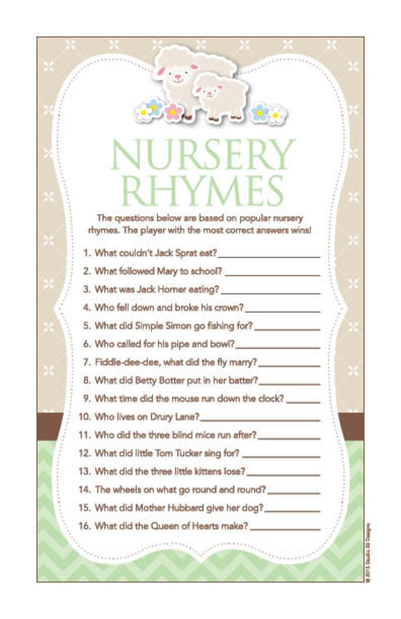 Instant Download Lamb Baby Shower Nursery Rhyme Quiz | Etsy