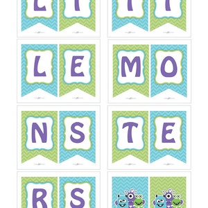 Instant Download Little Monsters Baby Shower Banner, Green Teal Purple ...