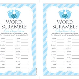 Instant Download Footprint Word Scramble Baby Shower Game, Printable ...