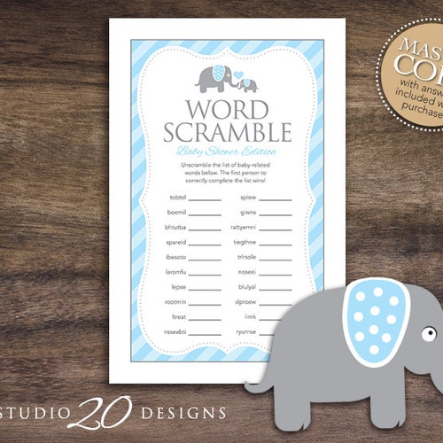 Elephant Baby Shower Word Scramble Game Printable Instant - Etsy