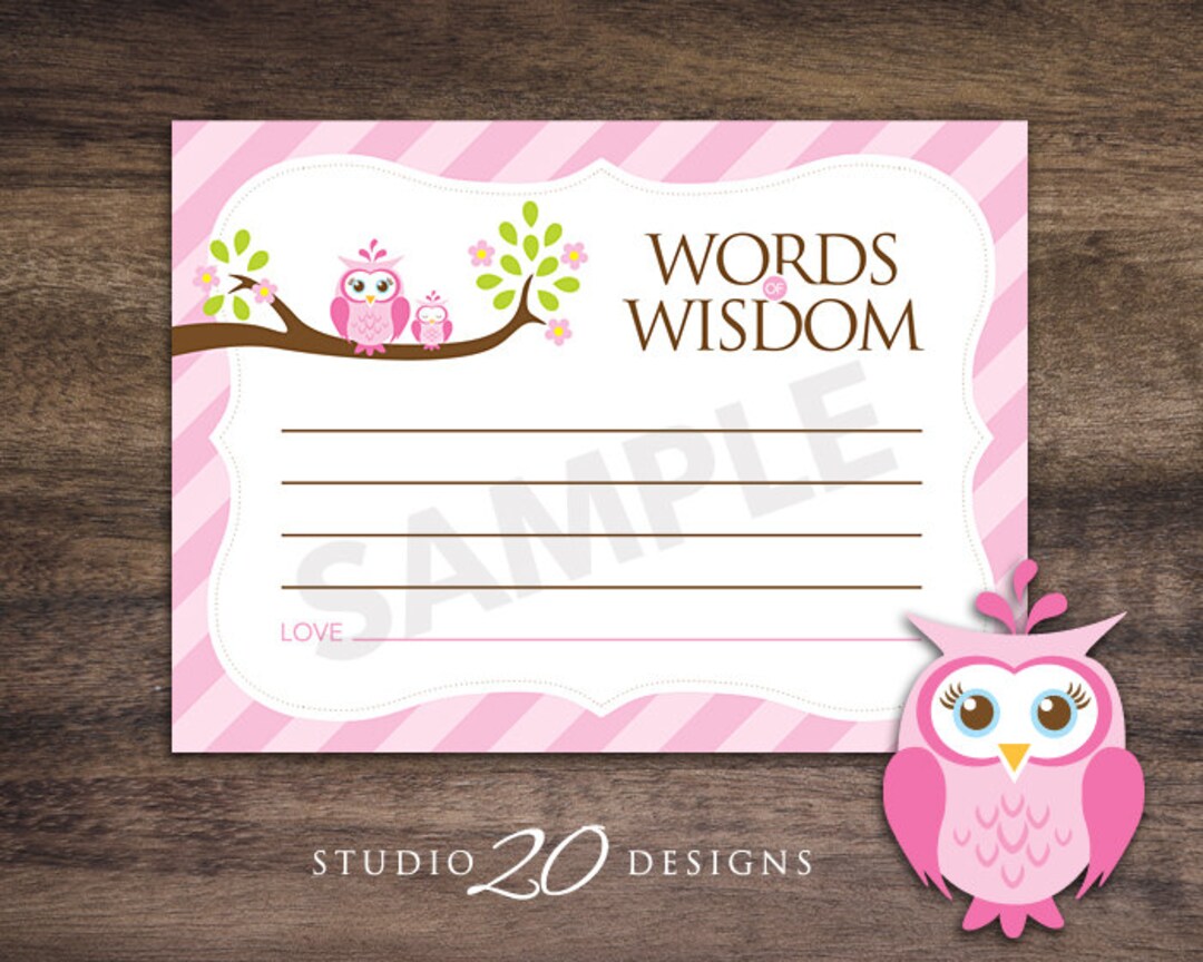 Instant Download Pink Owl Advice Cards, Pink Owl Baby Shower Games ...