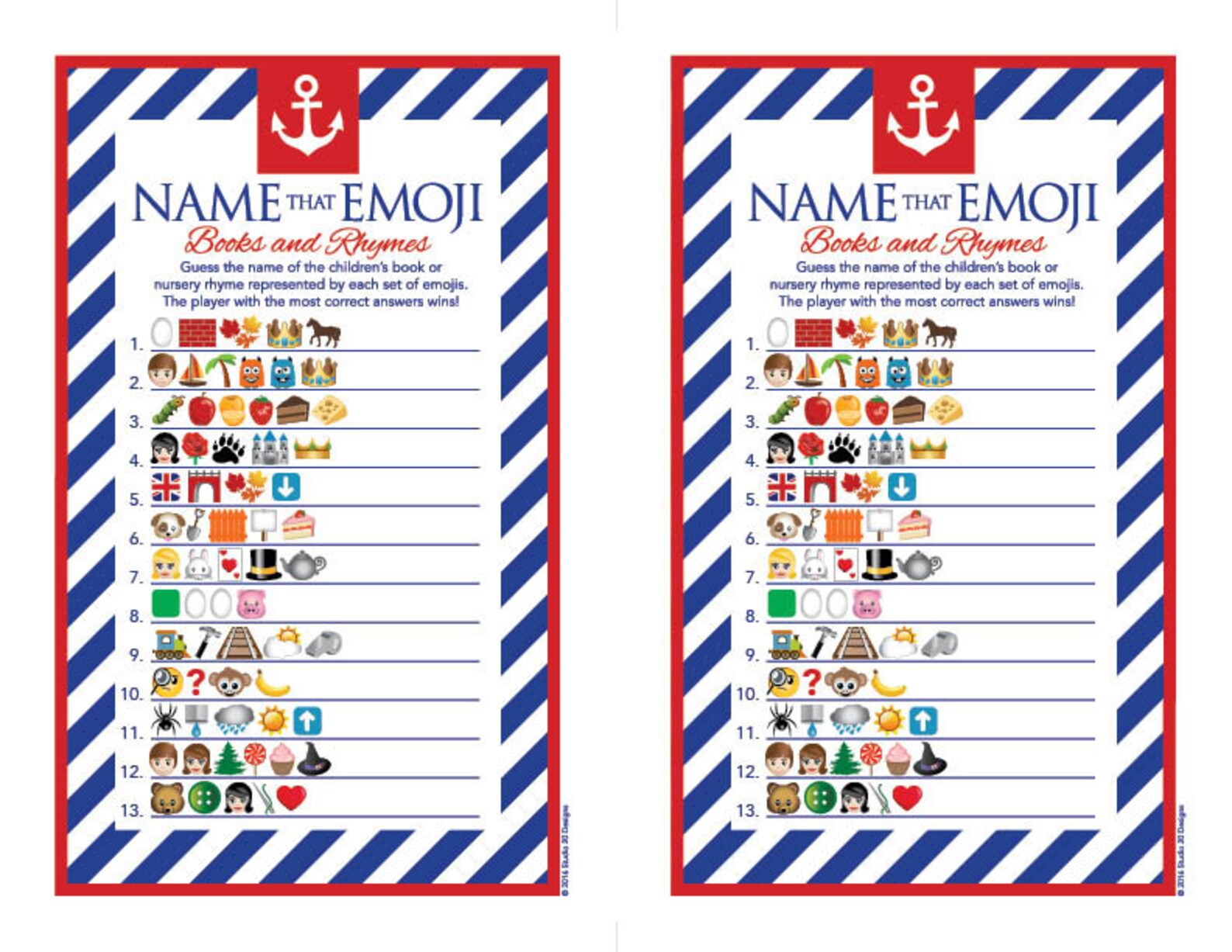 Instant Download Blue Red Nautical Emoji Baby Shower Game - Etsy
