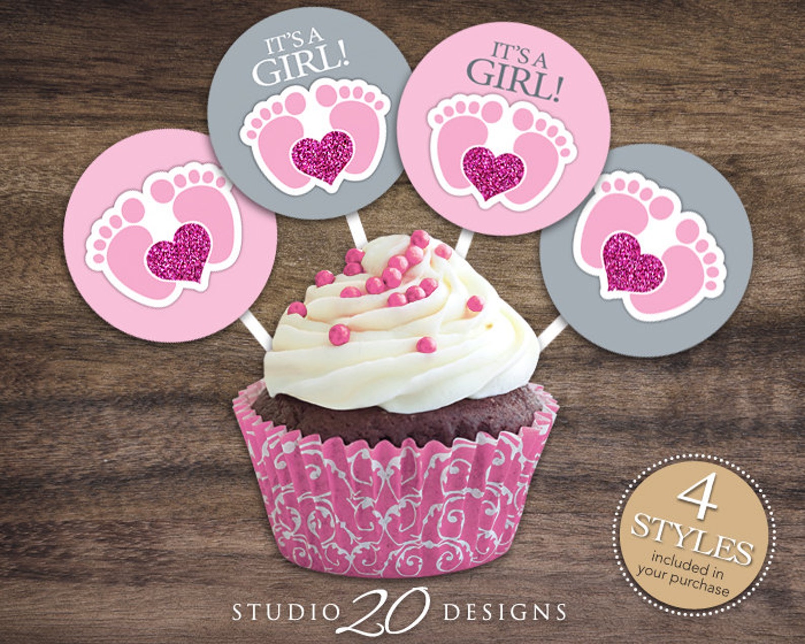 Instant Download Footprint Cupcake Toppers 2 Pink - Etsy