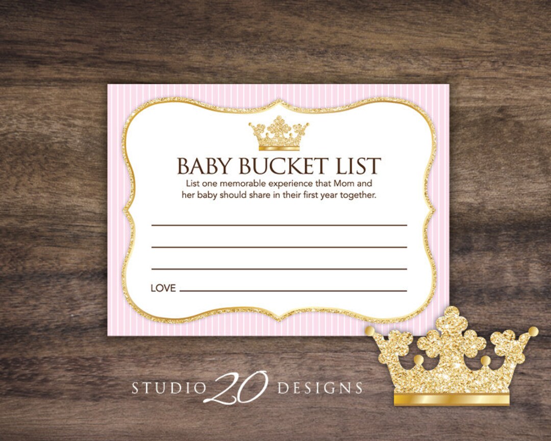 Instant Download Baby Bucket List Cards, Printable Pink Princess First ...