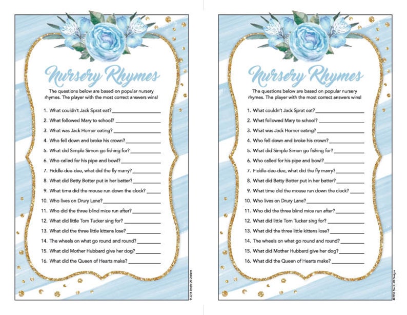 Instant Download Floral Watercolor Nursery Rhyme Quiz Baby | Etsy