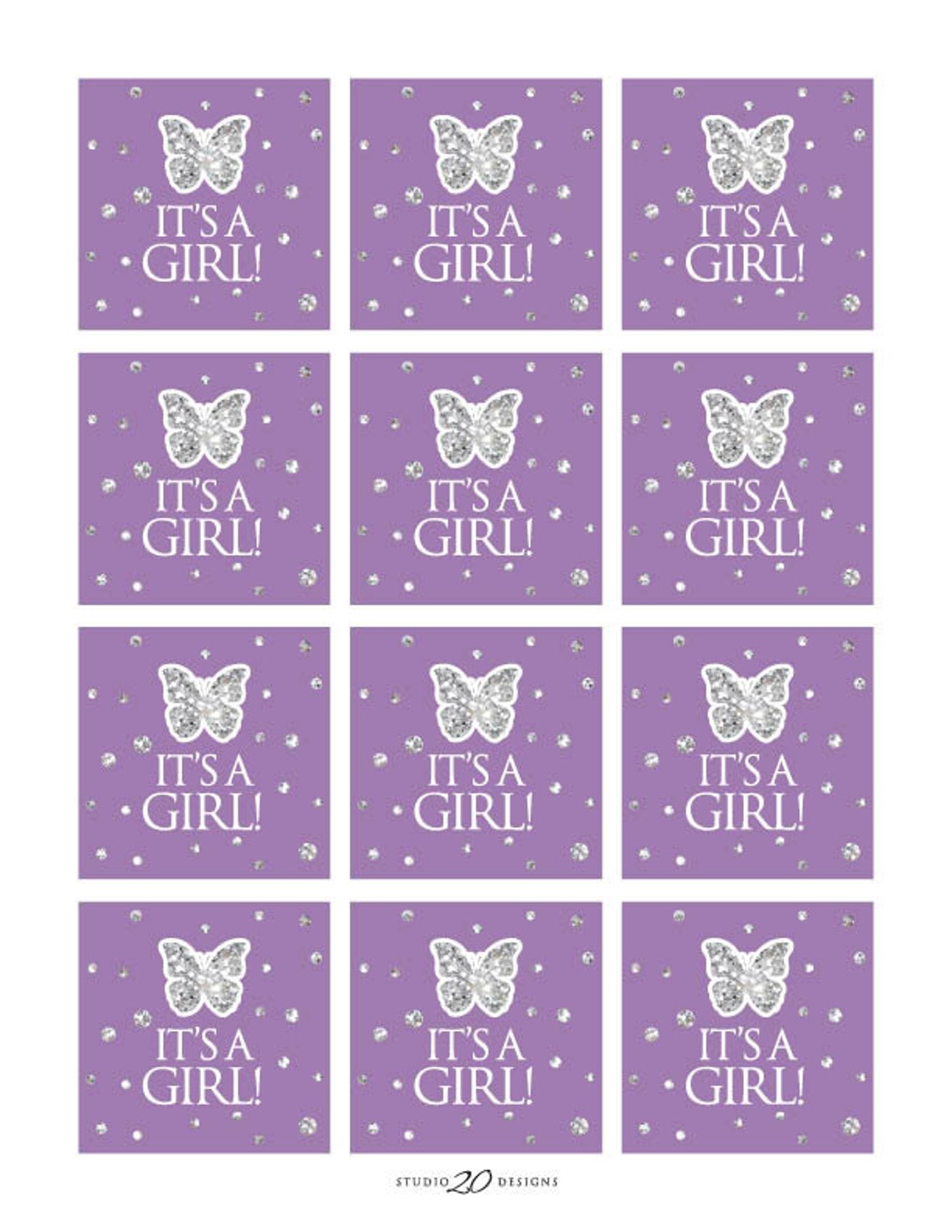 Instant Download Pink Purple Butterfly Cupcake Toppers | Etsy