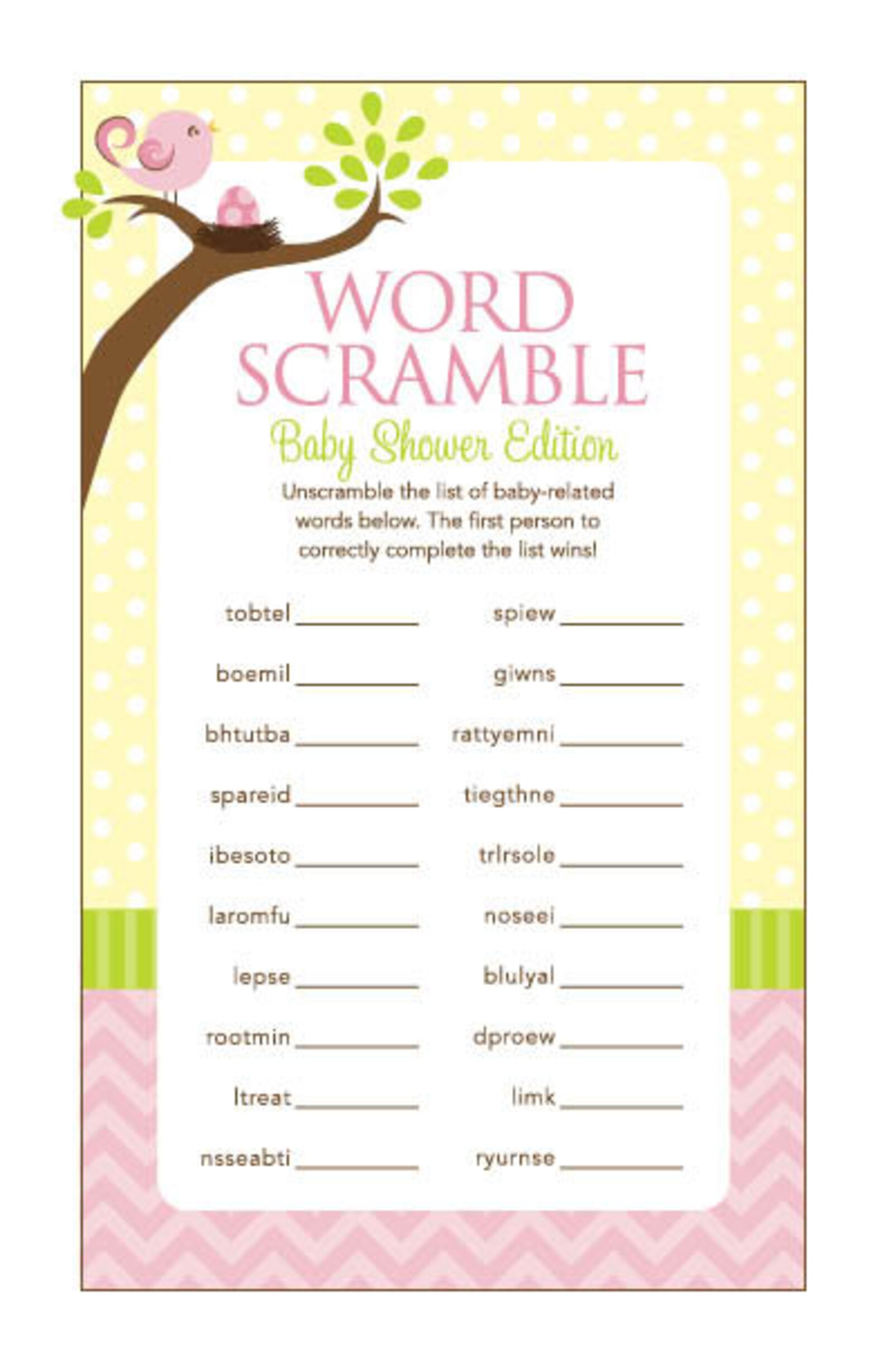 Instant Download Yellow Bird Baby Shower Word Scramble for | Etsy