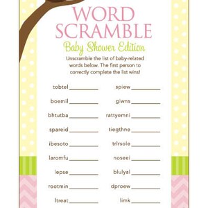 Instant Download Yellow Bird Baby Shower Word Scramble for Girl ...