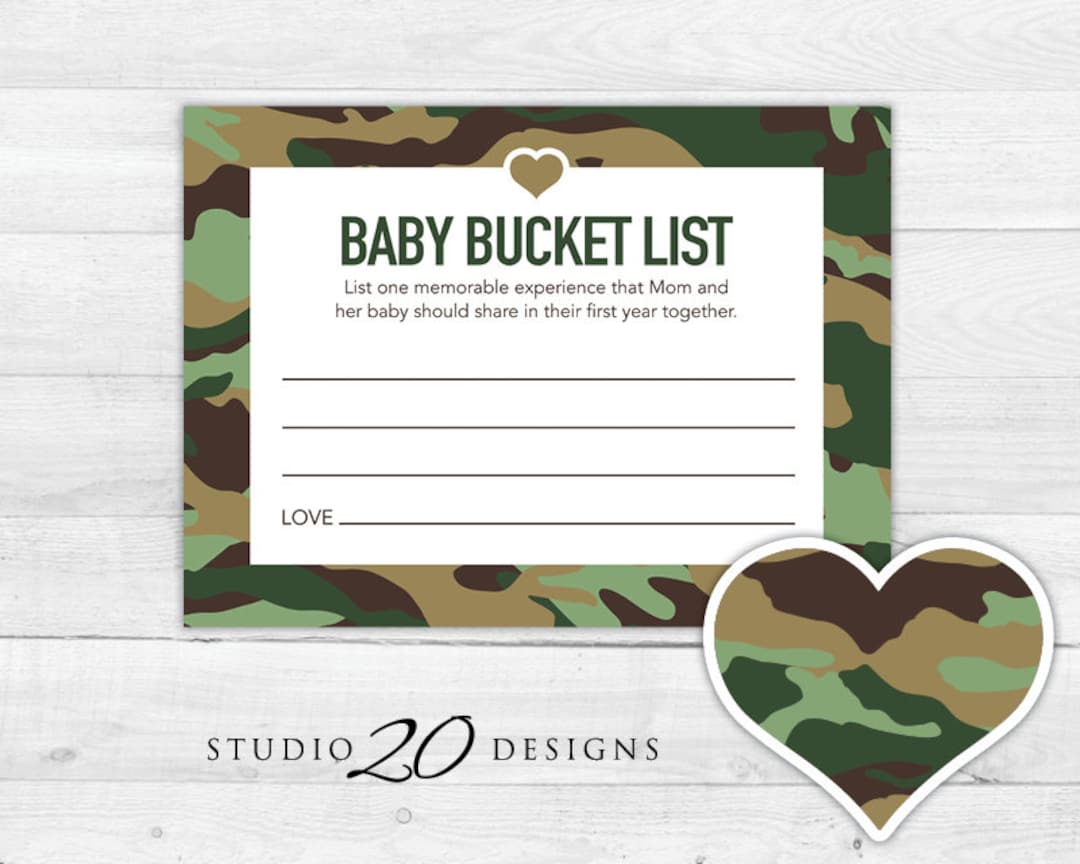 Instant Download Baby Bucket List Cards, Printable Green Camo First ...