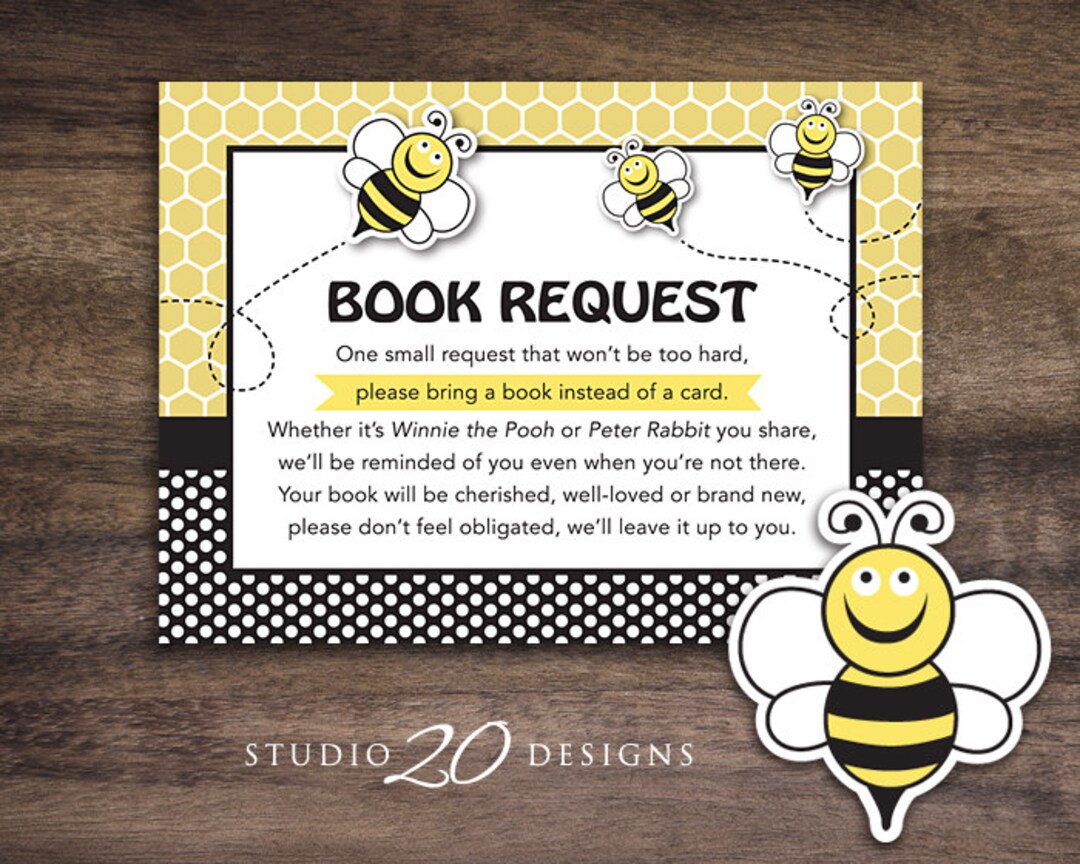 Instant Download Bee Book Request, Honey Bee Book in Lieu of Card ...