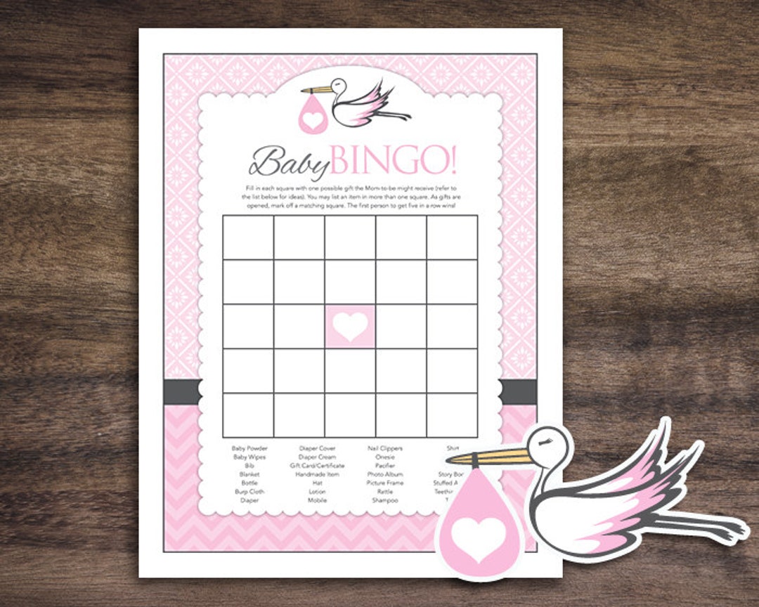 Instant Download Pink Stork Baby Shower Games for Girl, Stork BINGO ...