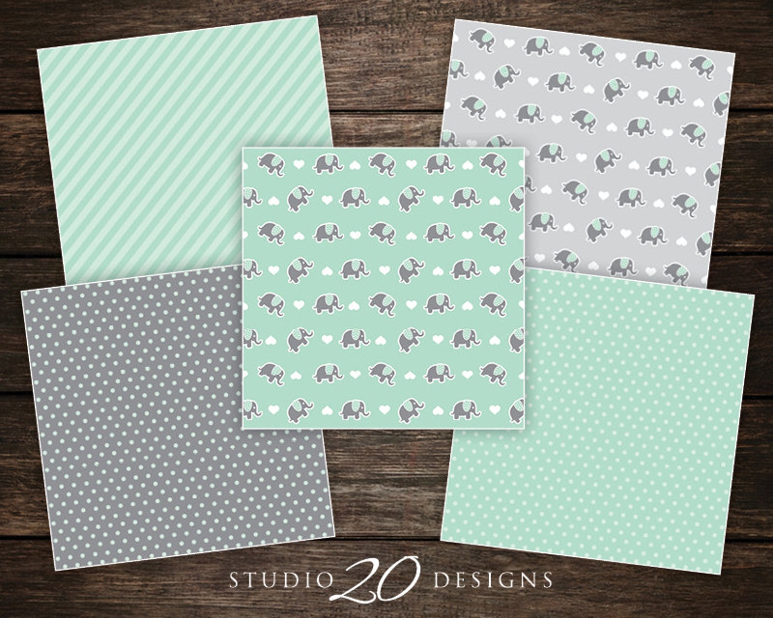 60% OFF Instant Download Mint Elephant Digital Paper | Etsy