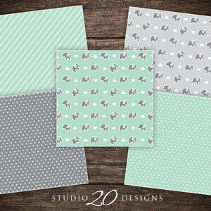 60% OFF! Instant Download Mint Elephant Digital Paper, Printable 12x12 ...