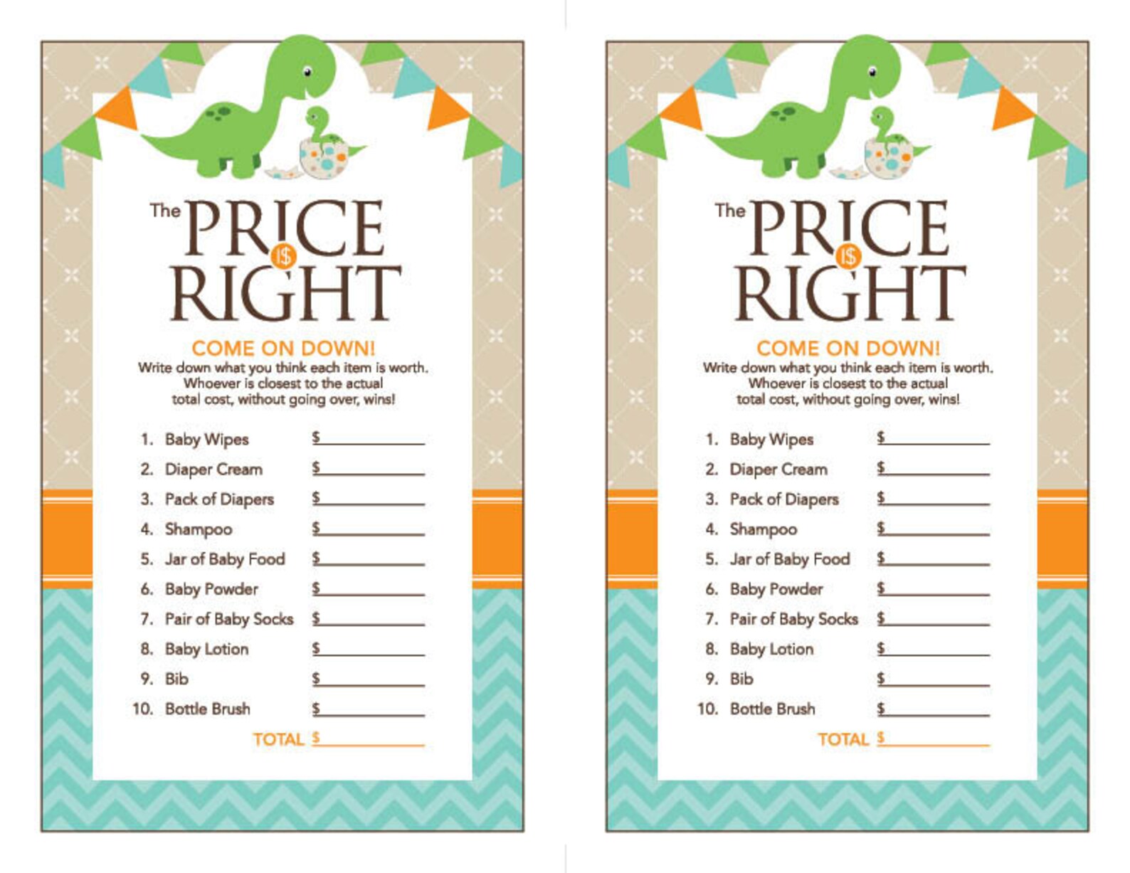 Instant Download Dinosaur Price is Right Baby Shower Game, Dinosaur ...